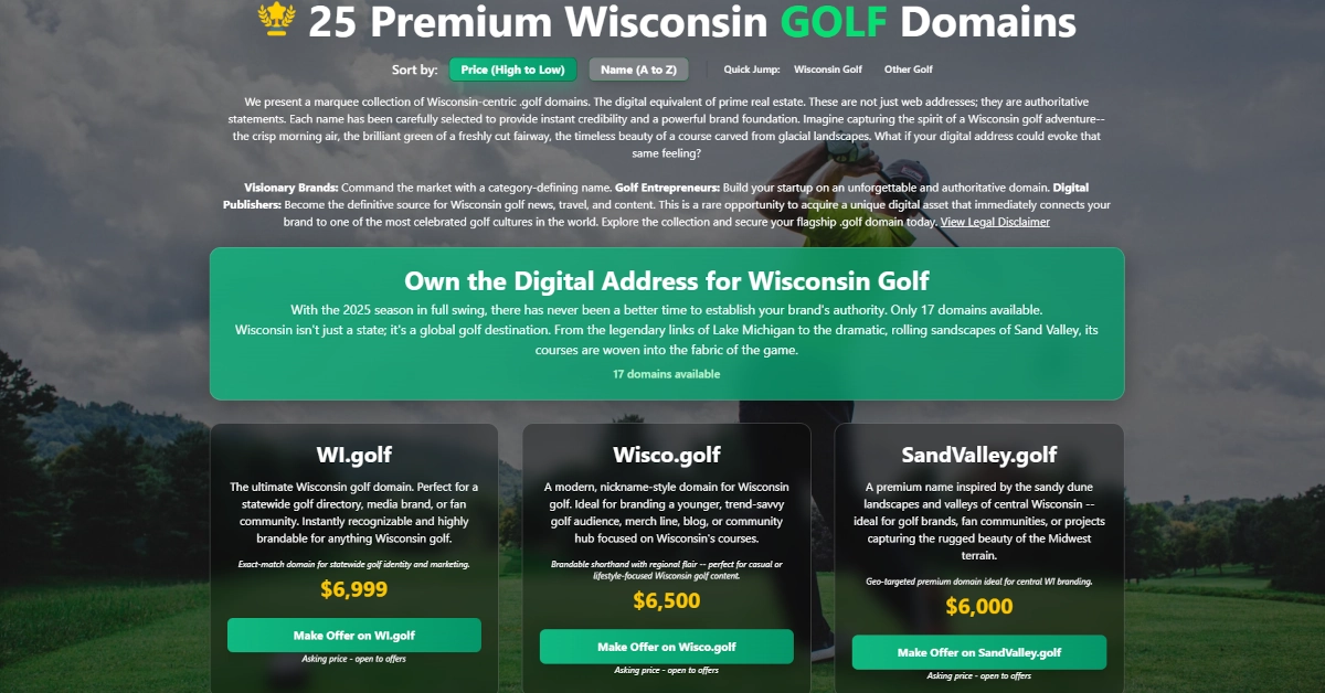 Premium Wisconsin GOLF Domains For Sale